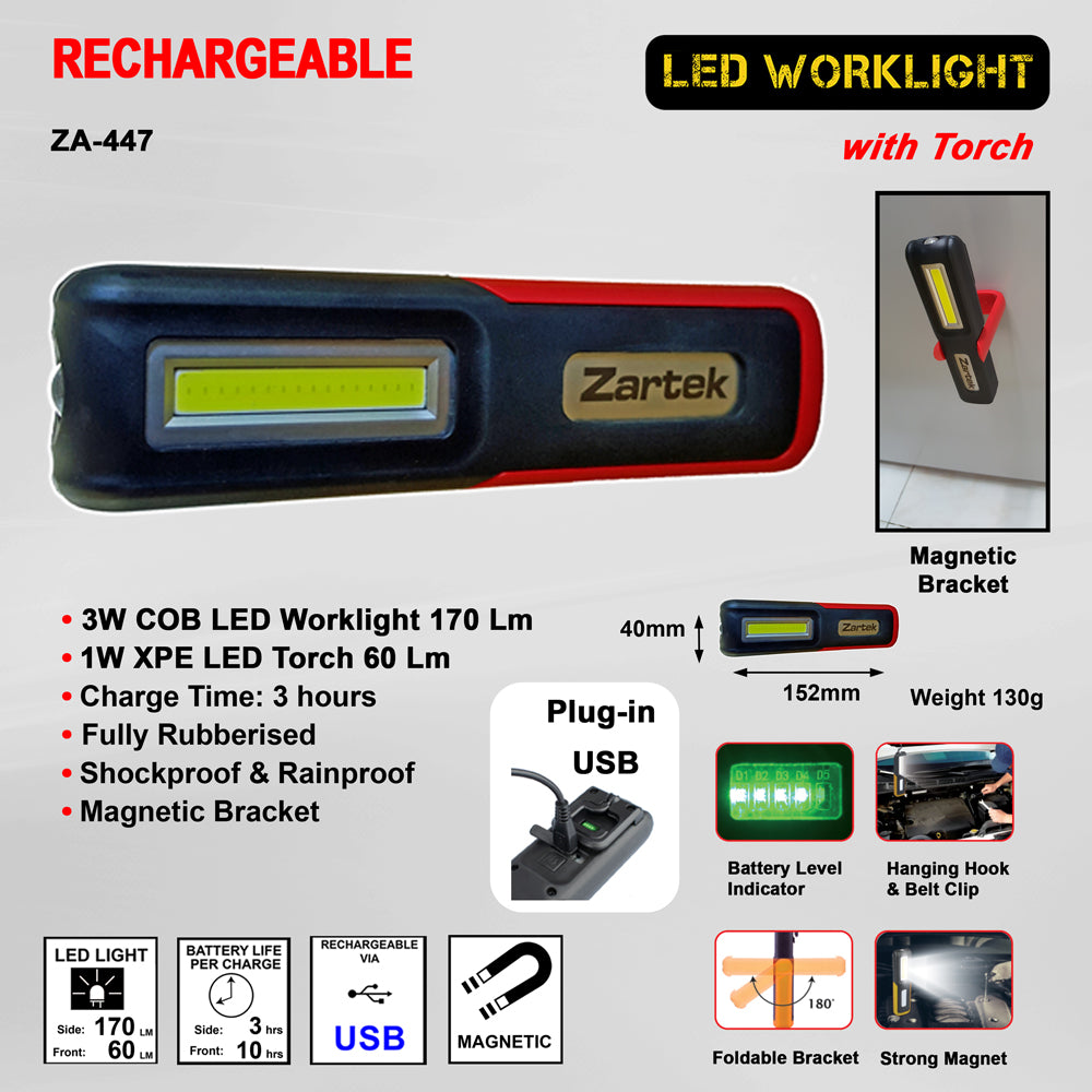 Rechargeable LED Work Light with LED Flashlight and Magnetic Base ...